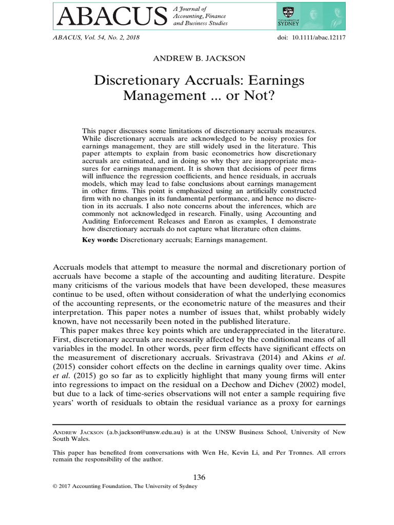 Discretionary Accruals Earnings Management or Not | PDF | Errors And ...