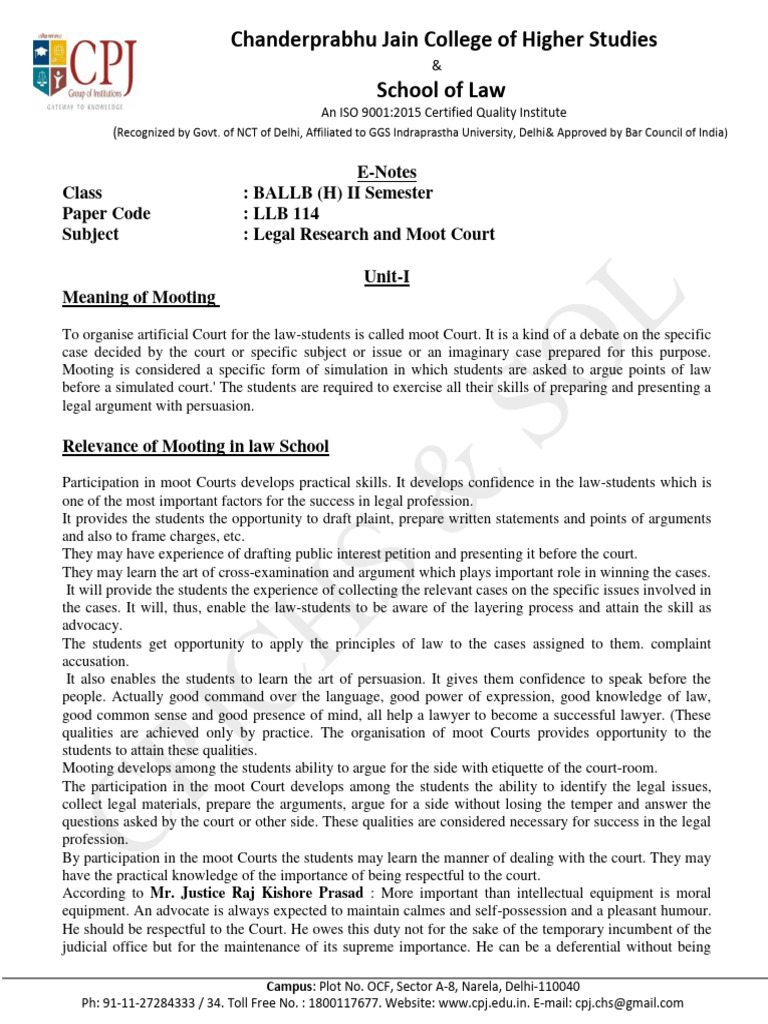 Unit-1 Legal Research & Moot Court E-Notes-BALLB | PDF | Jurisdiction ...