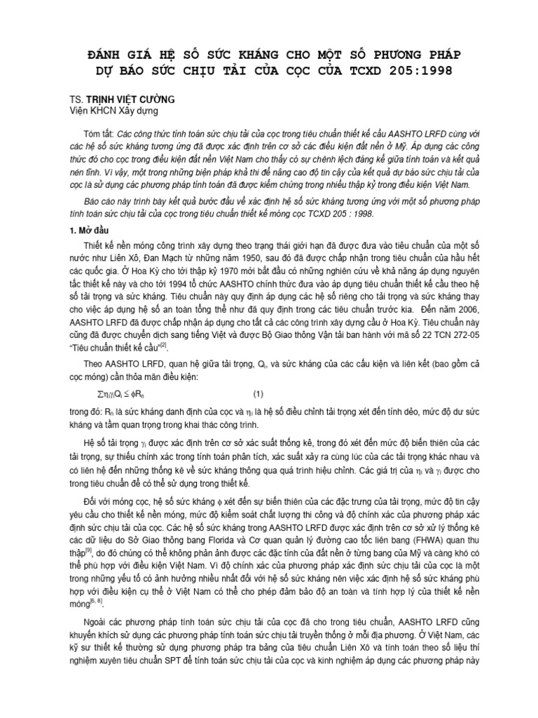 Danh Gia He So Suc Khang Cua Coc - Trinh Viet Cuong | PDF