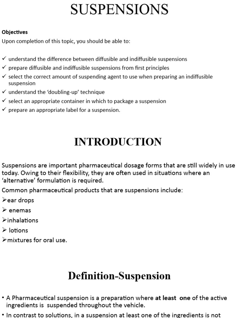 SUSPENSIONS, Pharm D 300 Presentation1 | PDF | Solubility ...