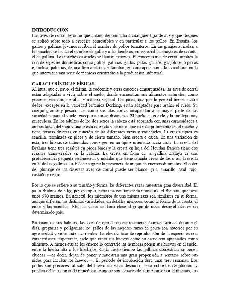 Tipos y características de aves de corral | PDF | Aves de corral | Pollo