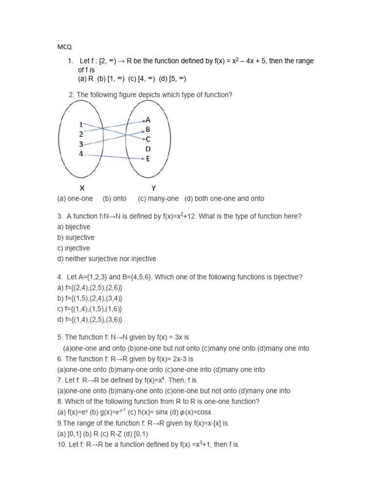 Function MCQ-1 | PDF | Function (Mathematics) | Analysis