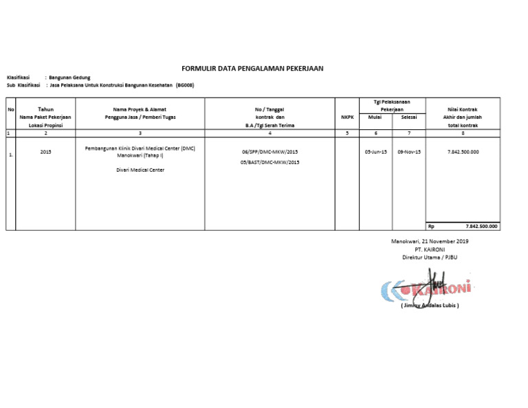BG008 (Formulir Pengalaman) | PDF BG008 (Formulir Pengalaman) | PDF