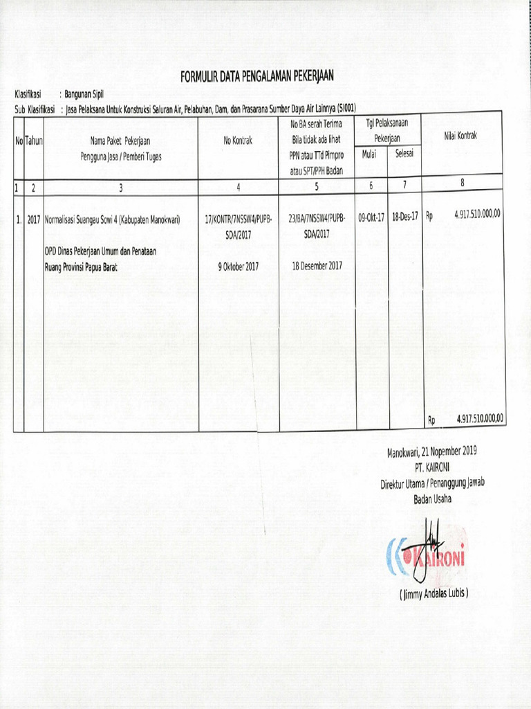 SI001 (Formulir Pengalaman) | PDF SI001 (Formulir Pengalaman) | PDF