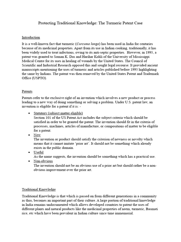 Turmeric Case Summary | Download Free PDF | United States Patent Law ...