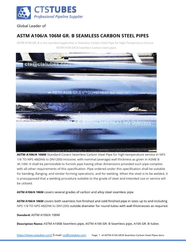 ASTM-A106-GR.B-Seamless-Carbon-Steel-Pipes | PDF | Pipe (Fluid Conveyance) | Materials