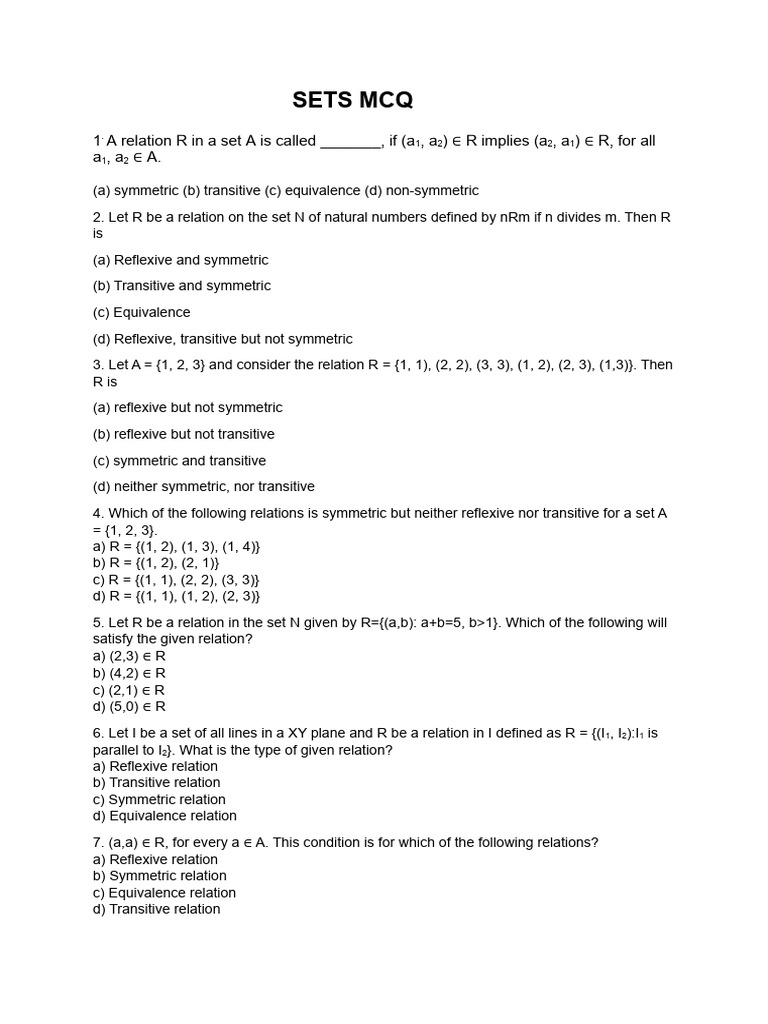sets mcq | PDF | Geometry | Mathematical Logic