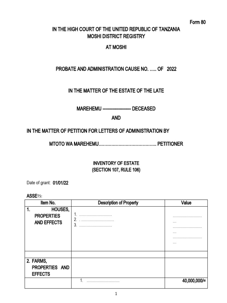 Estate Inventory Form for Probate | PDF | Probate | Business Law