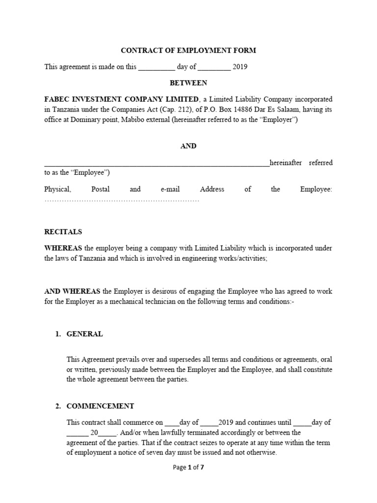 Contract of Employment-Aggrey | PDF | Employment | Sick Leave