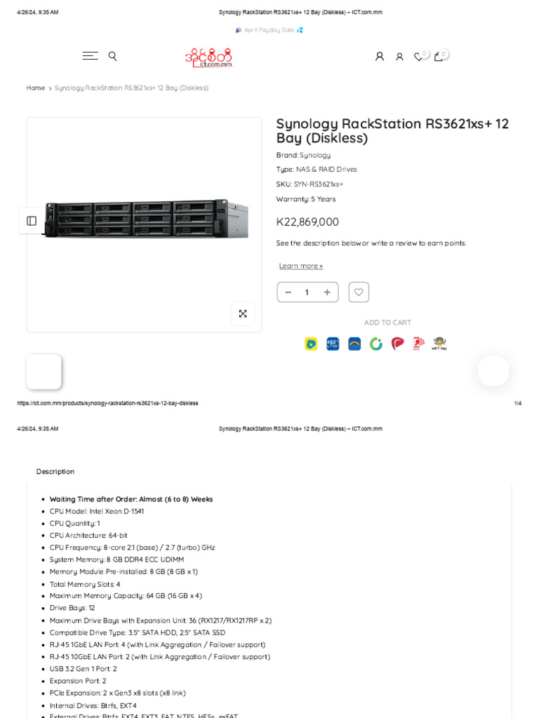 Synology RackStation RS3621xs+ 12 Bay (Diskless) - ICT - Com.mm | PDF ...