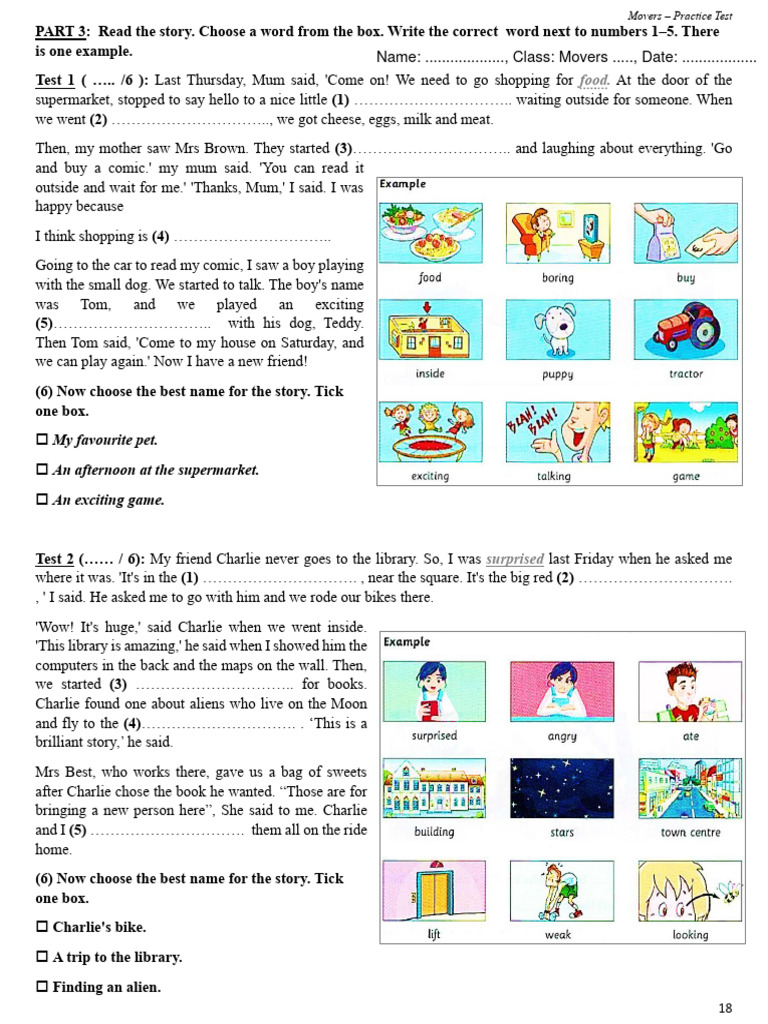 Movers - Reading & Writing - PART 3 | PDF