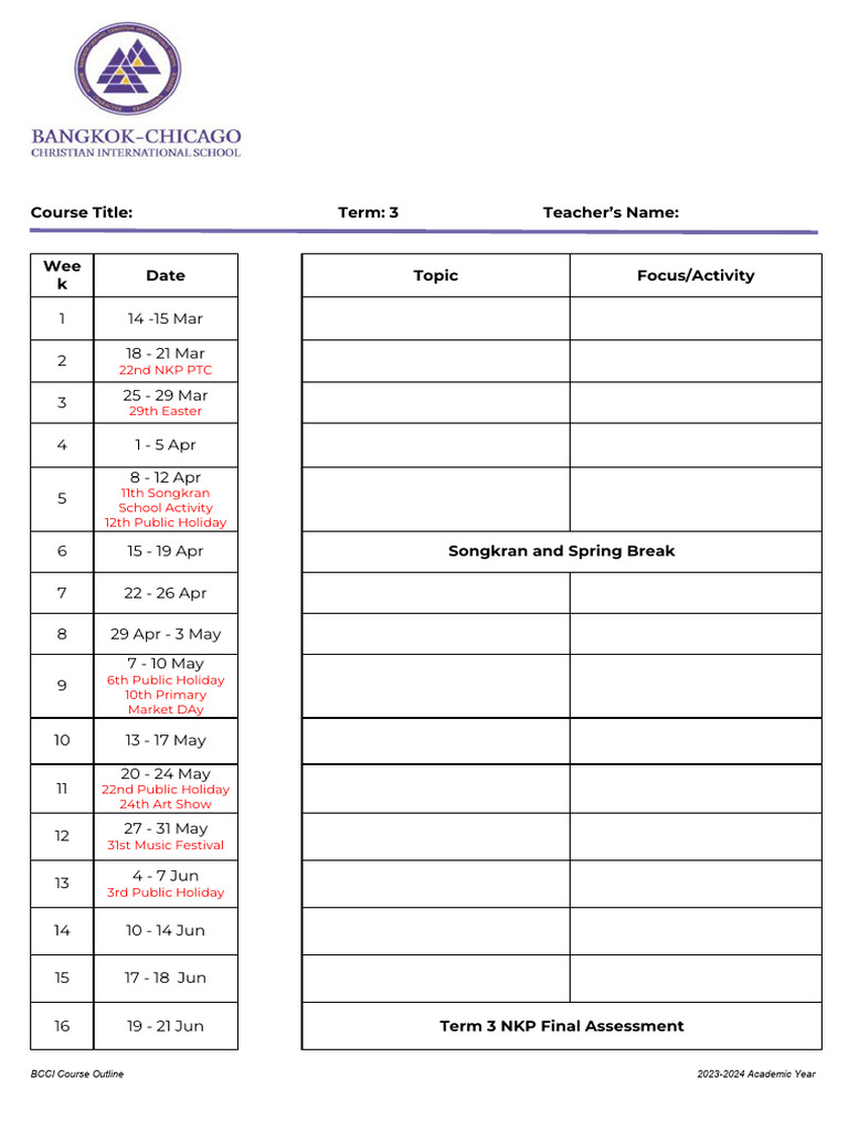 T3 Course Outline Template | PDF