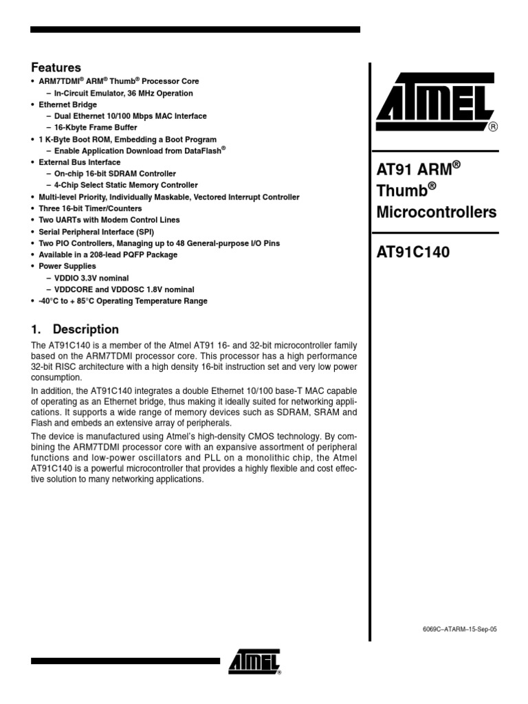 At91 Arm Thumb Microcontrollers AT91C140: Features | PDF | Microcontroller | Booting