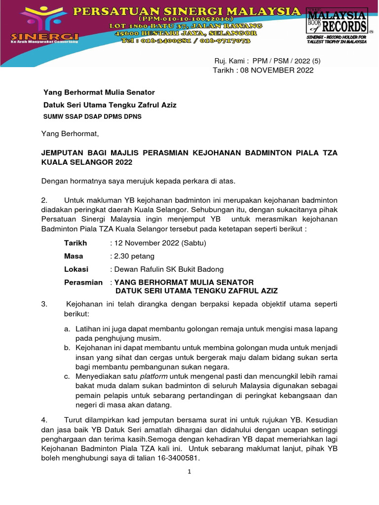 Surat Jemputan Perasmian | PDF