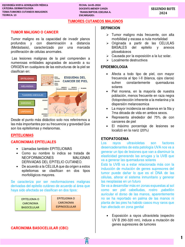Tema 13 Tumores Cutaneos Malignos | PDF | Cáncer | Melanoma Tema 13 Tumores Cutaneos Malignos | PDF | Cáncer | Melanoma