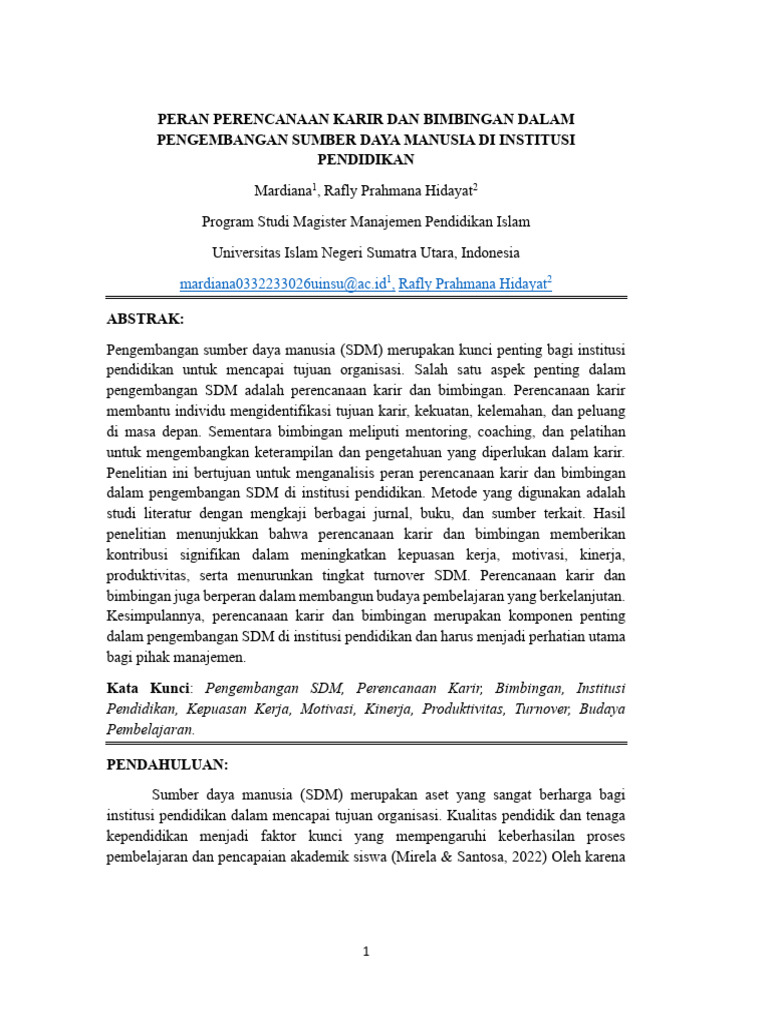 Peran Perencanaan Karir Dan Bimbingan Dalam Pengembangan Sumber Daya Manusia Di Institusi ...