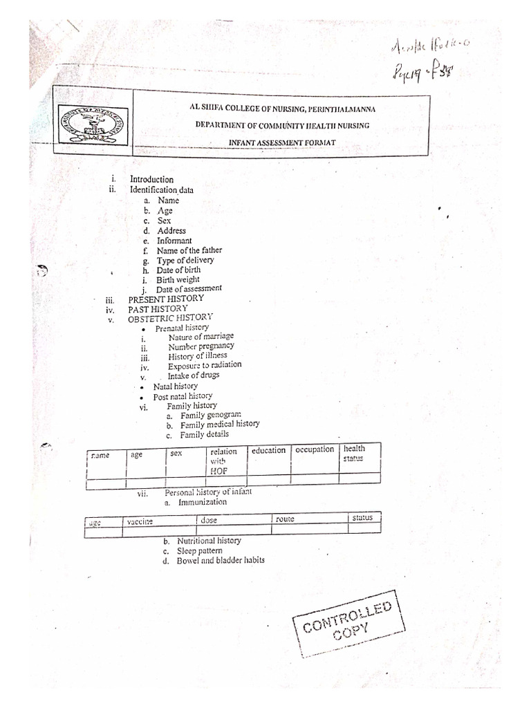 CHN Infant Assessment | PDF