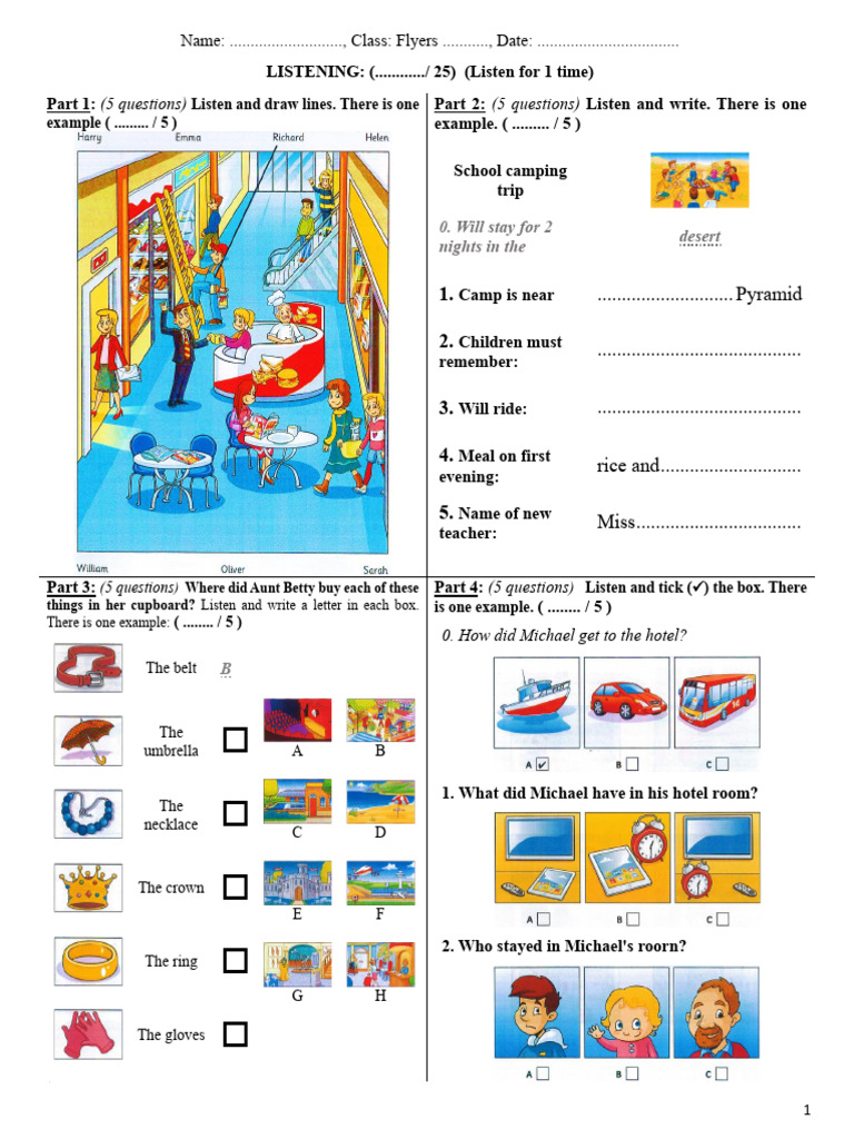 Flyers Practice Tests - Fly 3 - Test | PDF