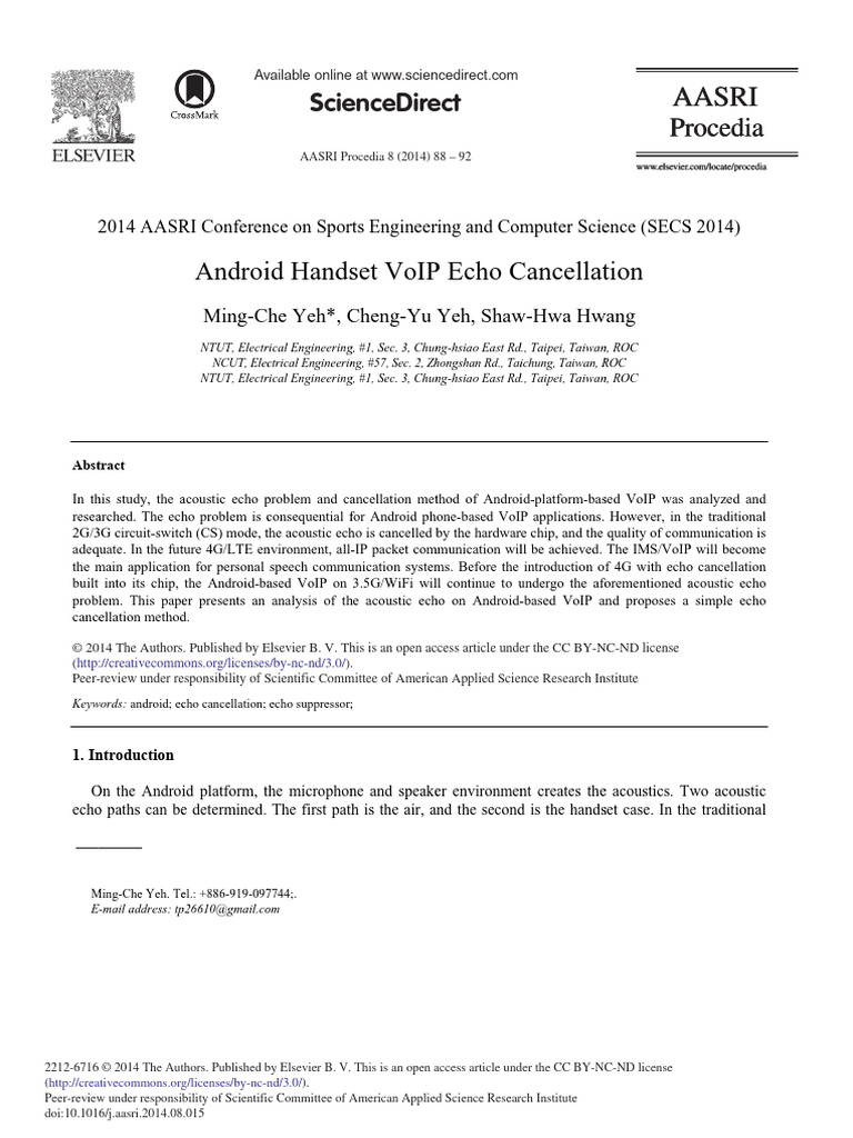 Android Handset VoIP Echo Cancellation - 2014 - AASRI Procedia | PDF ...