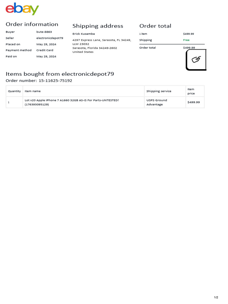 Order Details - Ebay | PDF