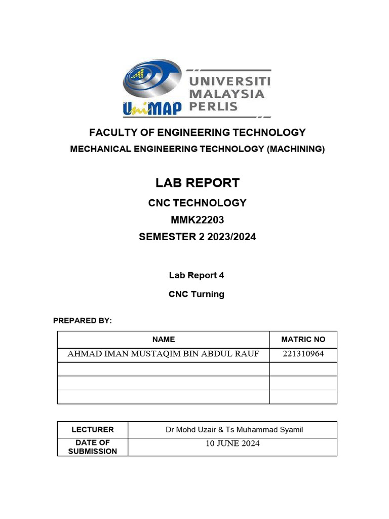CNC Turning Lab 3 221310964-1 | PDF | Numerical Control | Machining