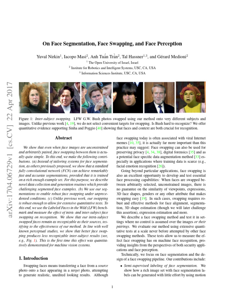 On Face Segmentation, Face Swapping, and Face Perception | PDF | 3 D ...