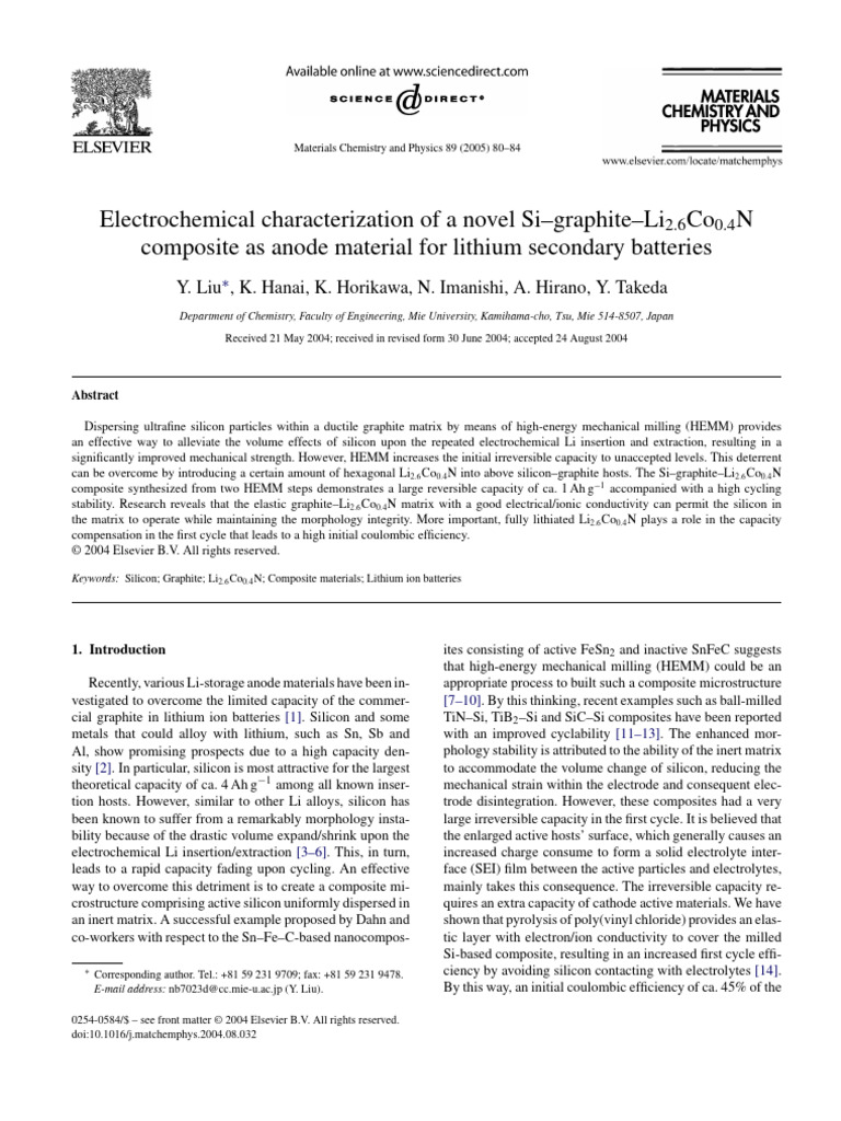 Liu - Mater Chem Phys 89 (2005) 80 | PDF | Lithium Ion Battery | Graphite