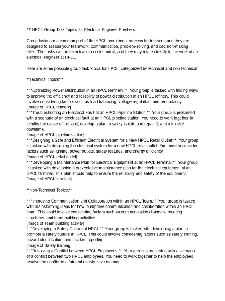 ## HPCL Group Task Topics for Electrical Engineer Freshers | Download ...