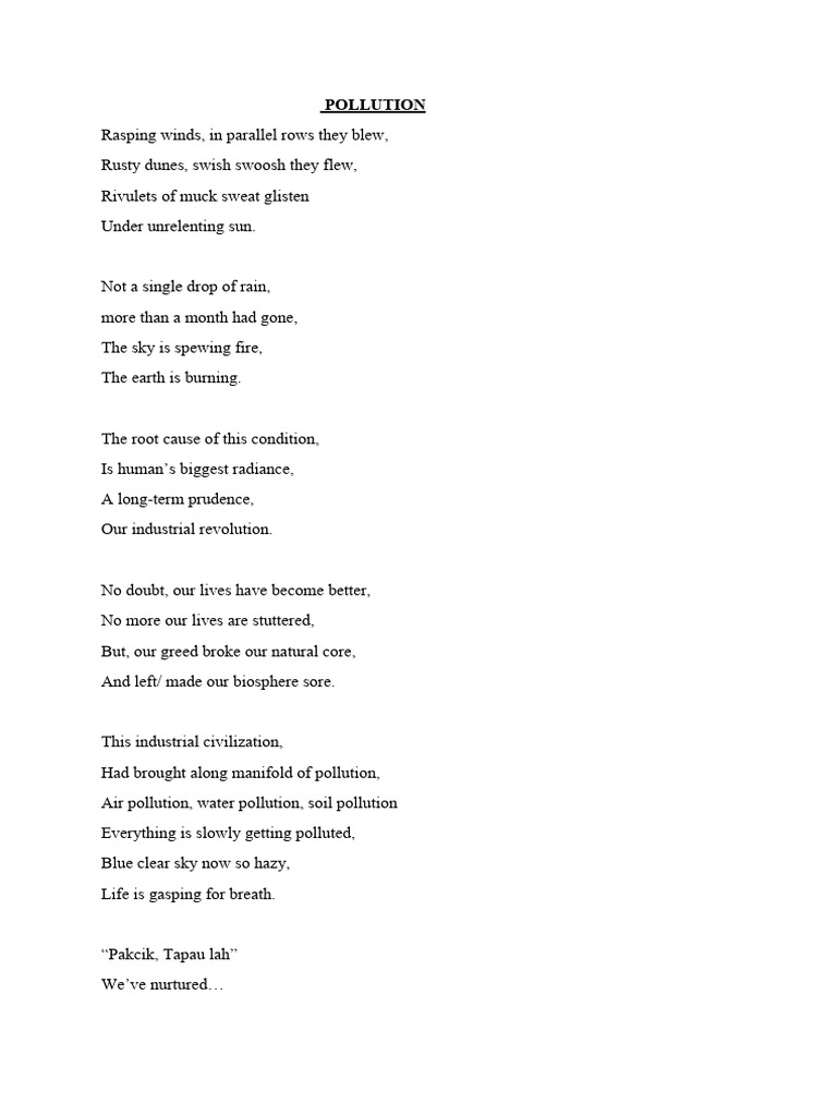 POLLUTION - Poetry Recitation 2024 | PDF | Science & Mathematics