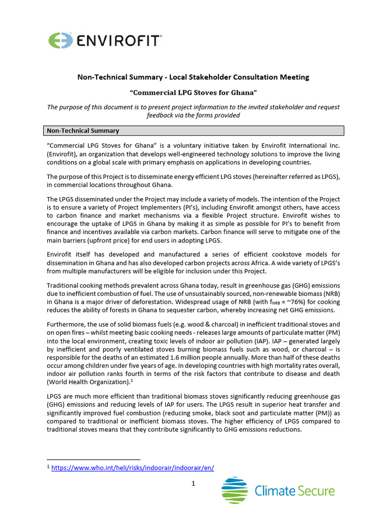Non Technical Summary - Commercial LPG Stoves for Ghana | PDF | Air ...