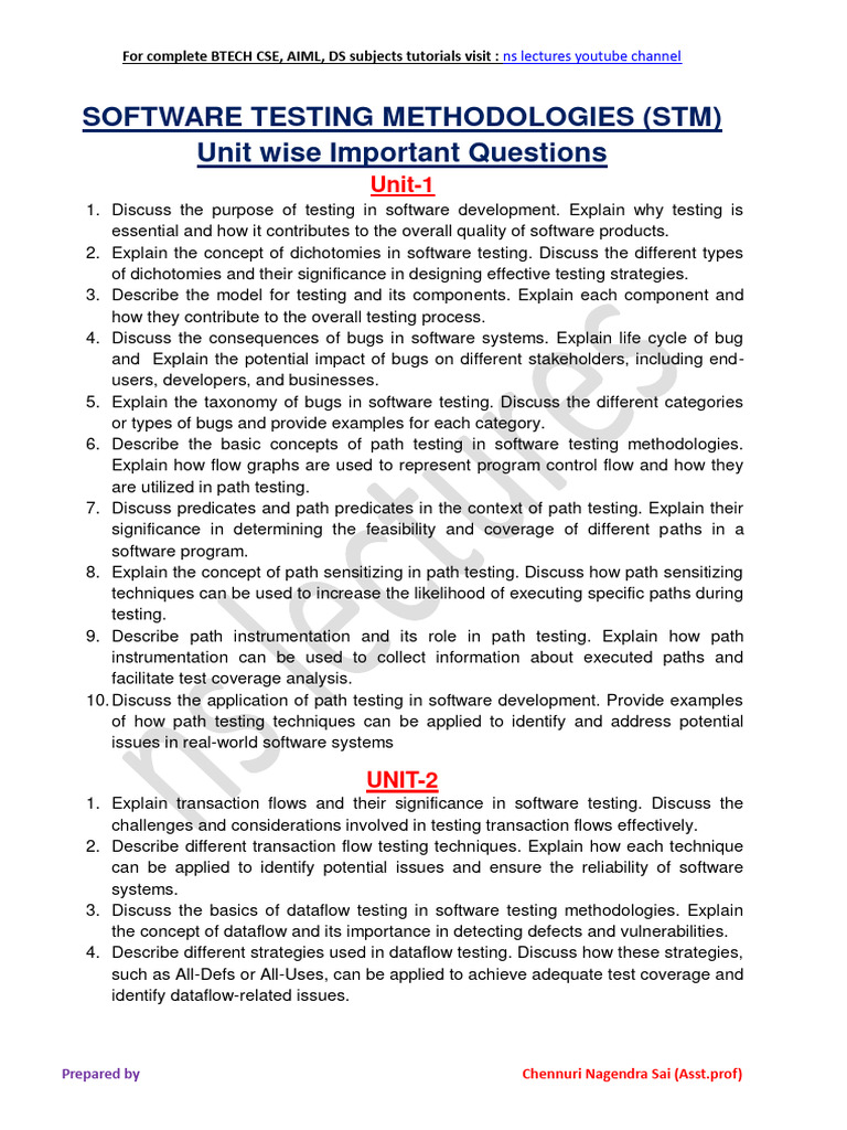STM Unitwise Imp Questions | PDF | Software Testing | Matrix (Mathematics)