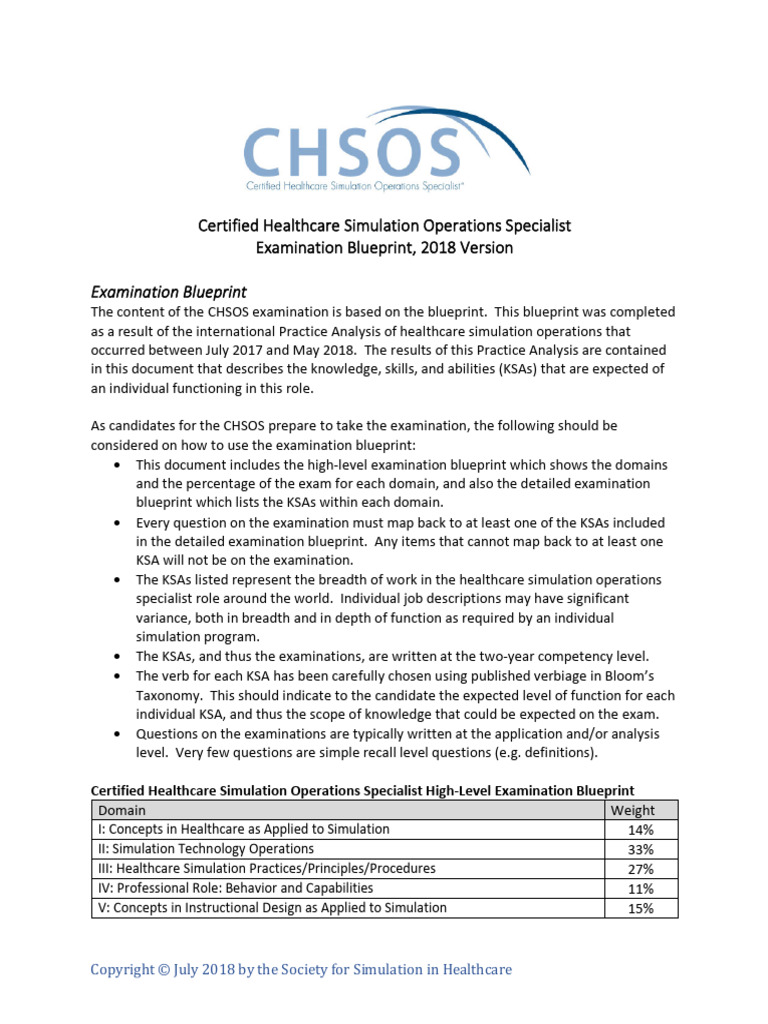 CHSOS Exam Blueprint Overview | PDF | Simulation | Instructional Design