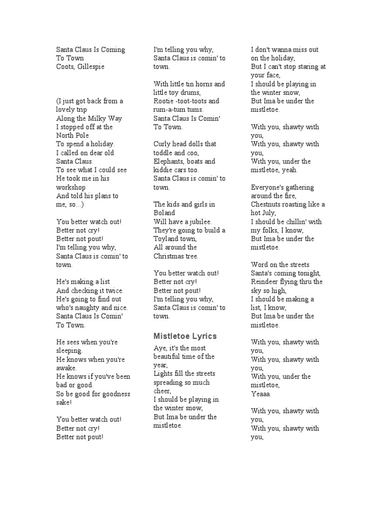 Santa Claus Is Coming to Town Lyrics | PDF | Santa Claus | Christmas