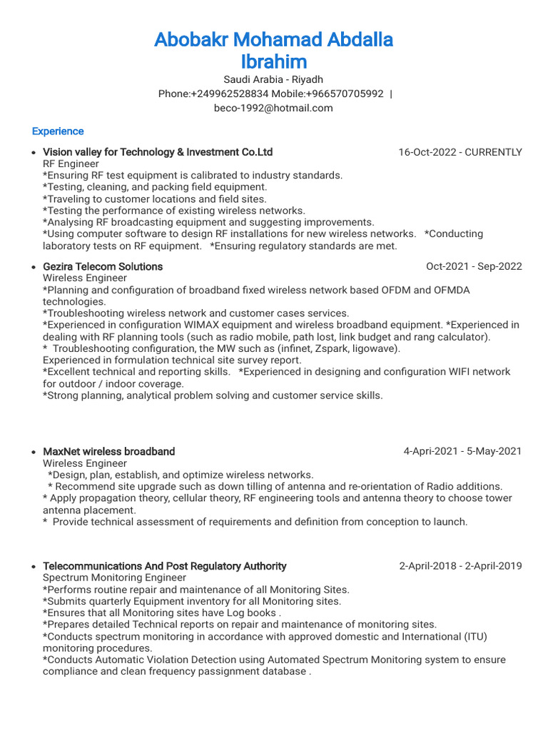 Abobakr Ibrahim. CV (2) - 2 | PDF | Wireless | Computer Network
