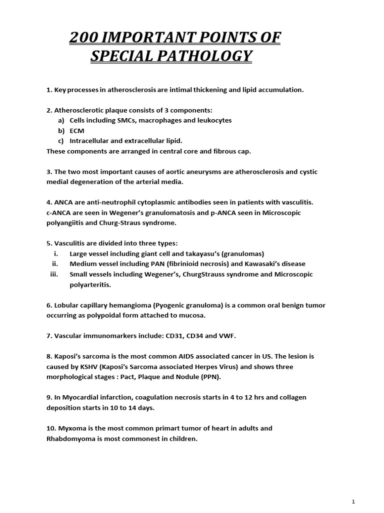 200 Important Points of Special Pathology DR Ijaz Waris (Shared by ...
