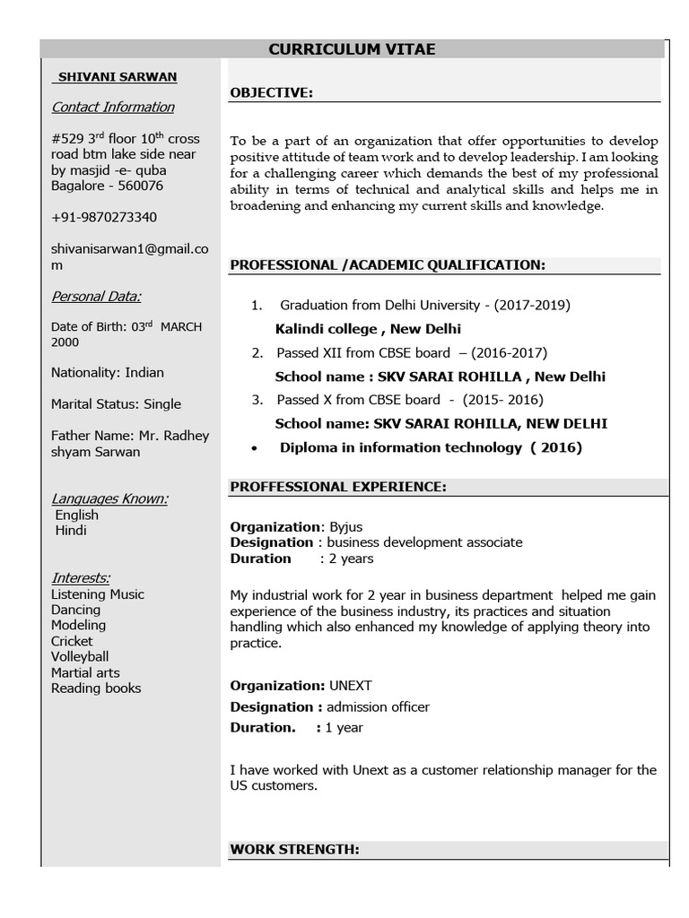 Shivani Resume 40556 | PDF | Knowledge | Delhi
