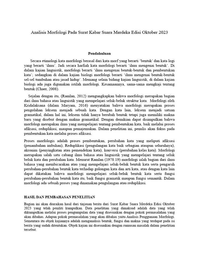 Analisis Morfologi Pada Surat Kabar Suara Merdeka Edisi | PDF