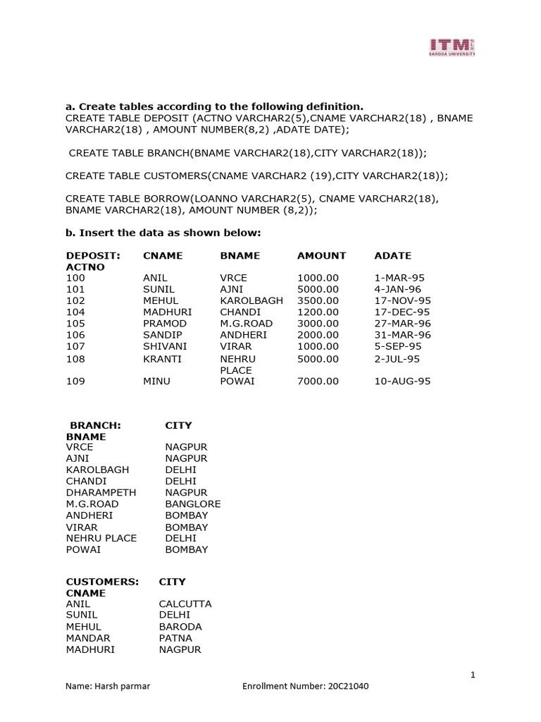 Dbms Practical 1 Pdf Banking 