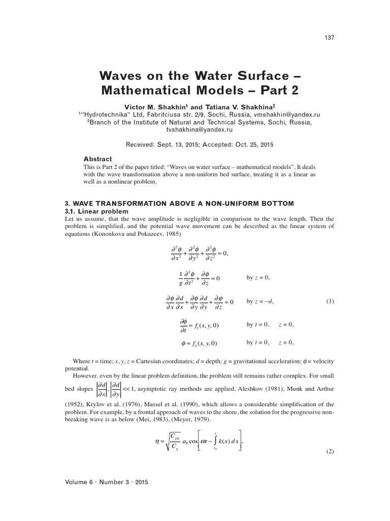 Waves On The Water Surface Mathematical Models Part 2 | PDF | Waves ...