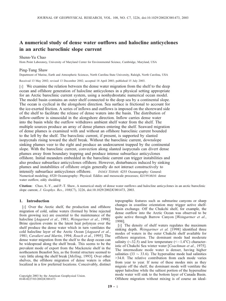 Journal of Geophysical Research Oceans - 2003 - Chao - A Numerical ...