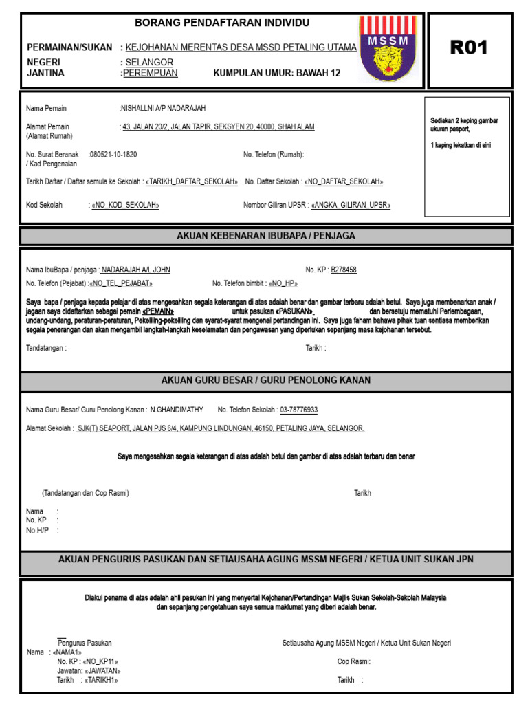 Borang Pendaftaran R01 Terkini | PDF