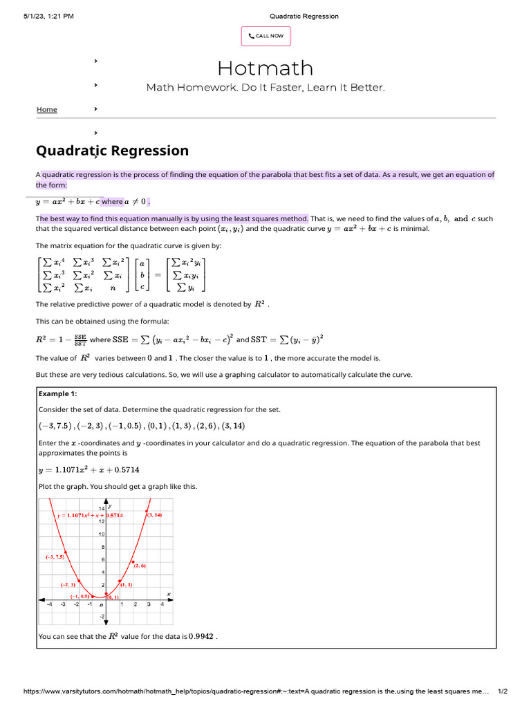 Quadratic Regression | Download Free PDF | Quadratic Equation ...