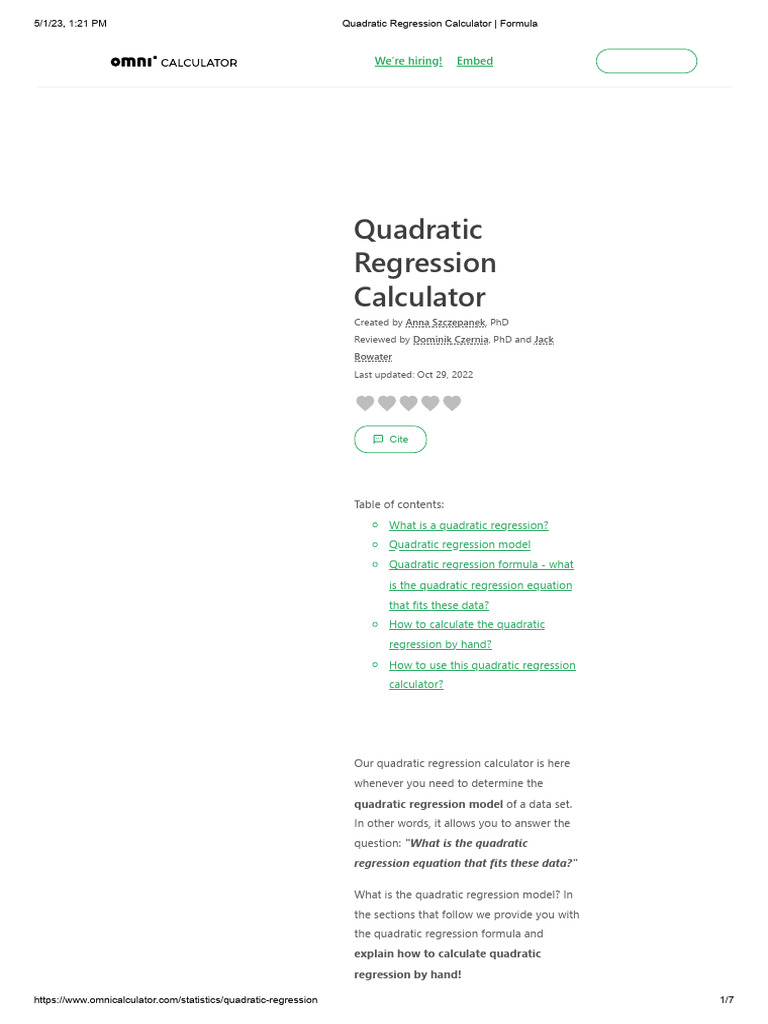 Quadratic Regression Calculator - Formula | PDF | Quadratic Equation ...