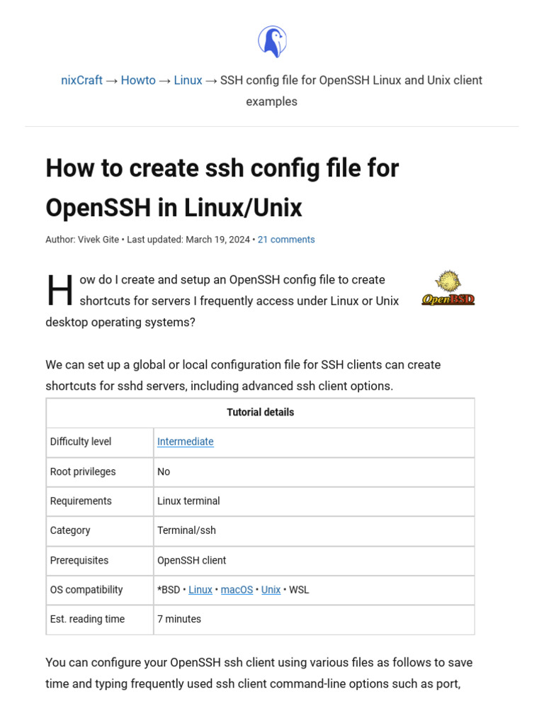 How To Create Ssh Config File For Openssh In Linux Nixcraft Pdf