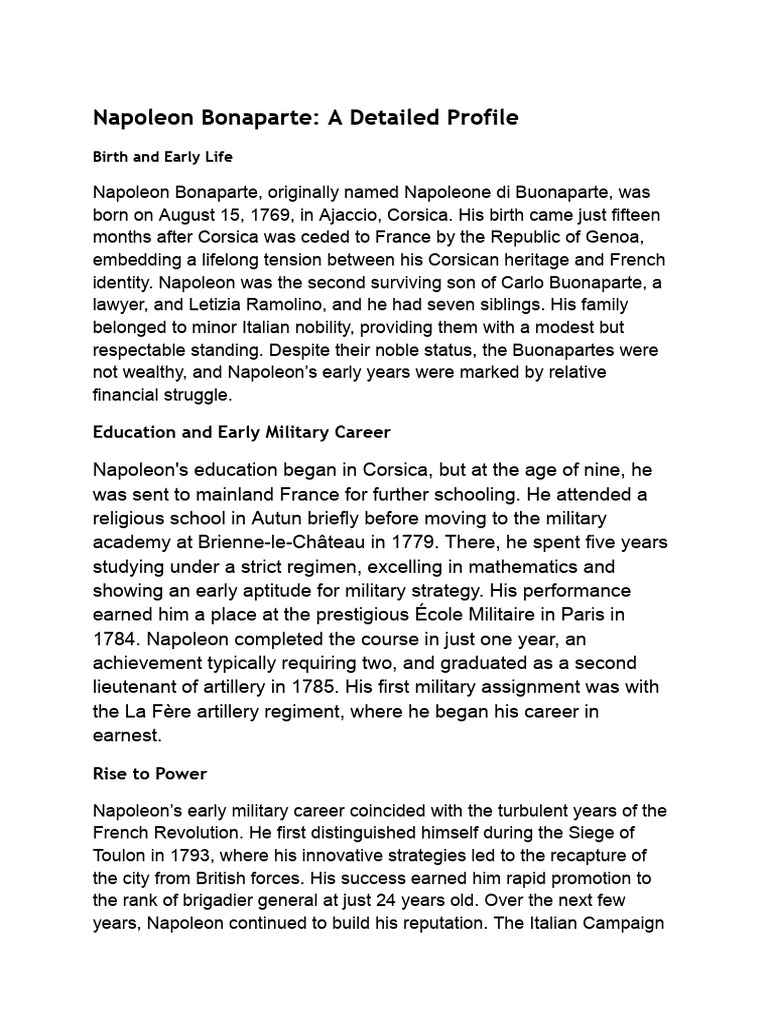 Napoleon Bonaparte - A Detailed Profile | PDF | Napoleon | First French ...