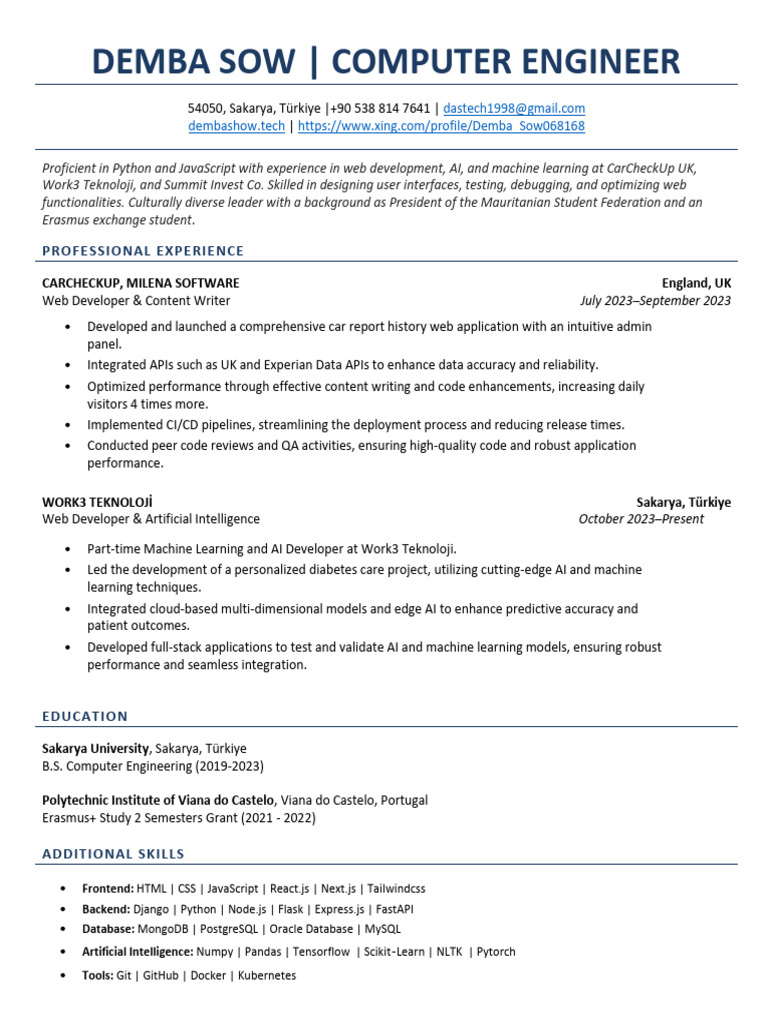 Demba Sow Web Developer | PDF | Artificial Intelligence | Intelligence ...