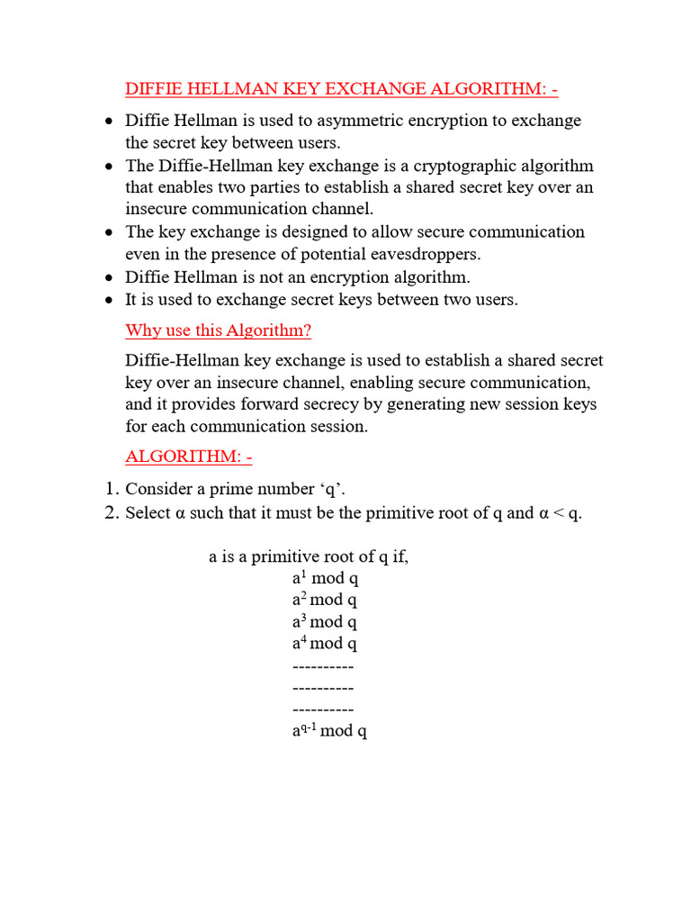 Diffie Hellman Key Exchange Algorithm | PDF | Key (Cryptography) | Crime Prevention