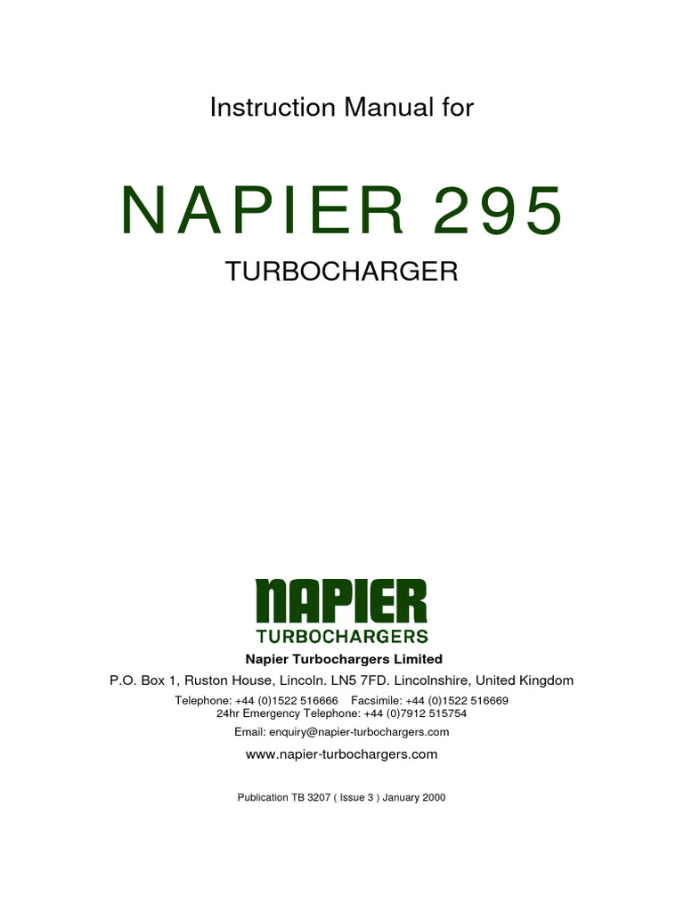 Napier 295: Instruction Manual For | PDF | Safety | Turbocharger