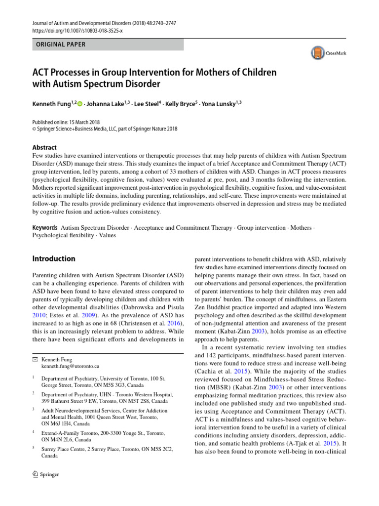ACT Group Intervention for ASD Mothers | PDF | Autism Spectrum ...