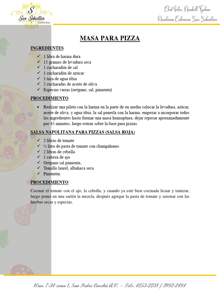 Receta de Pizzas | PDF | Pizza | Ingredientes de comida